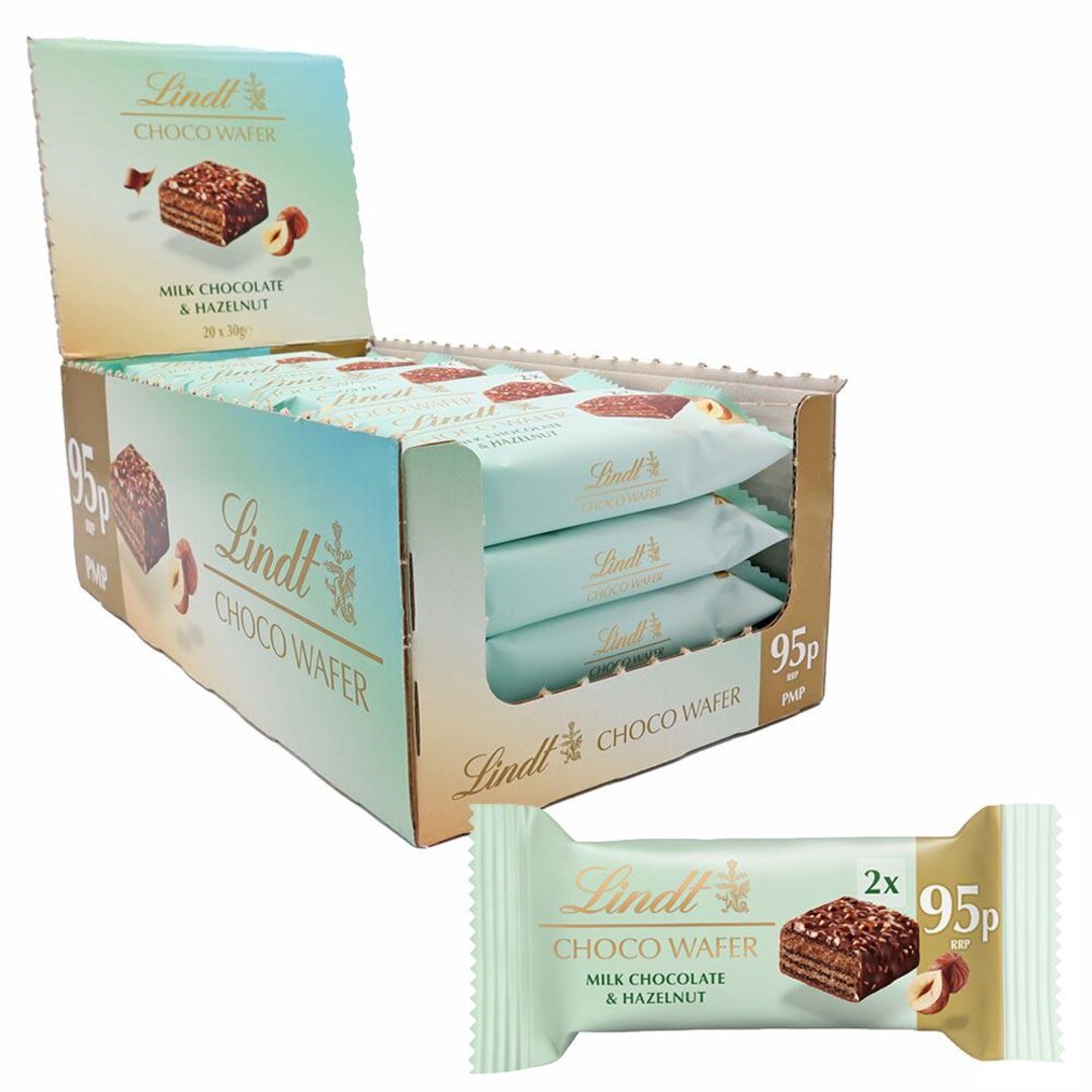 Lindt Vollmilchschokolade und Haselnuss CHOCO WAFER Bar 30g 95p PMP x ...