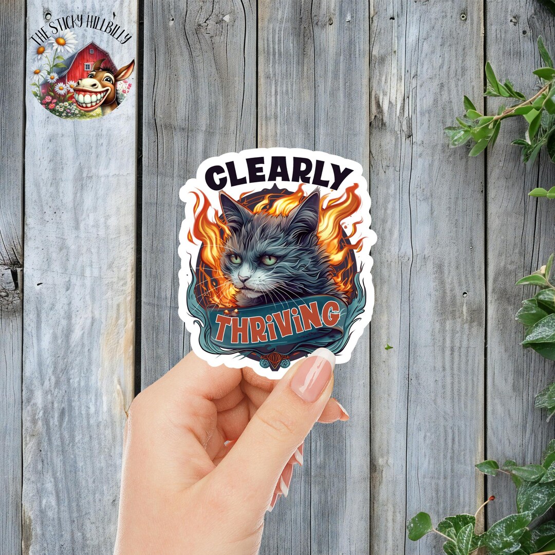 Clearly Thriving Flaming Cat Laminated Vinyl Decal Funny Gift Stickers ...