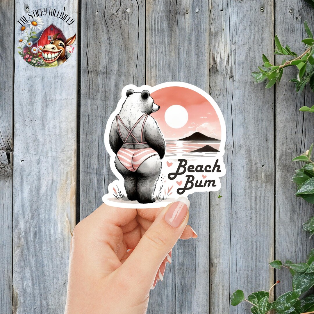Beach Bum Bikini Bear Laminated Vinyl Decal Funny Gift Stickers ...
