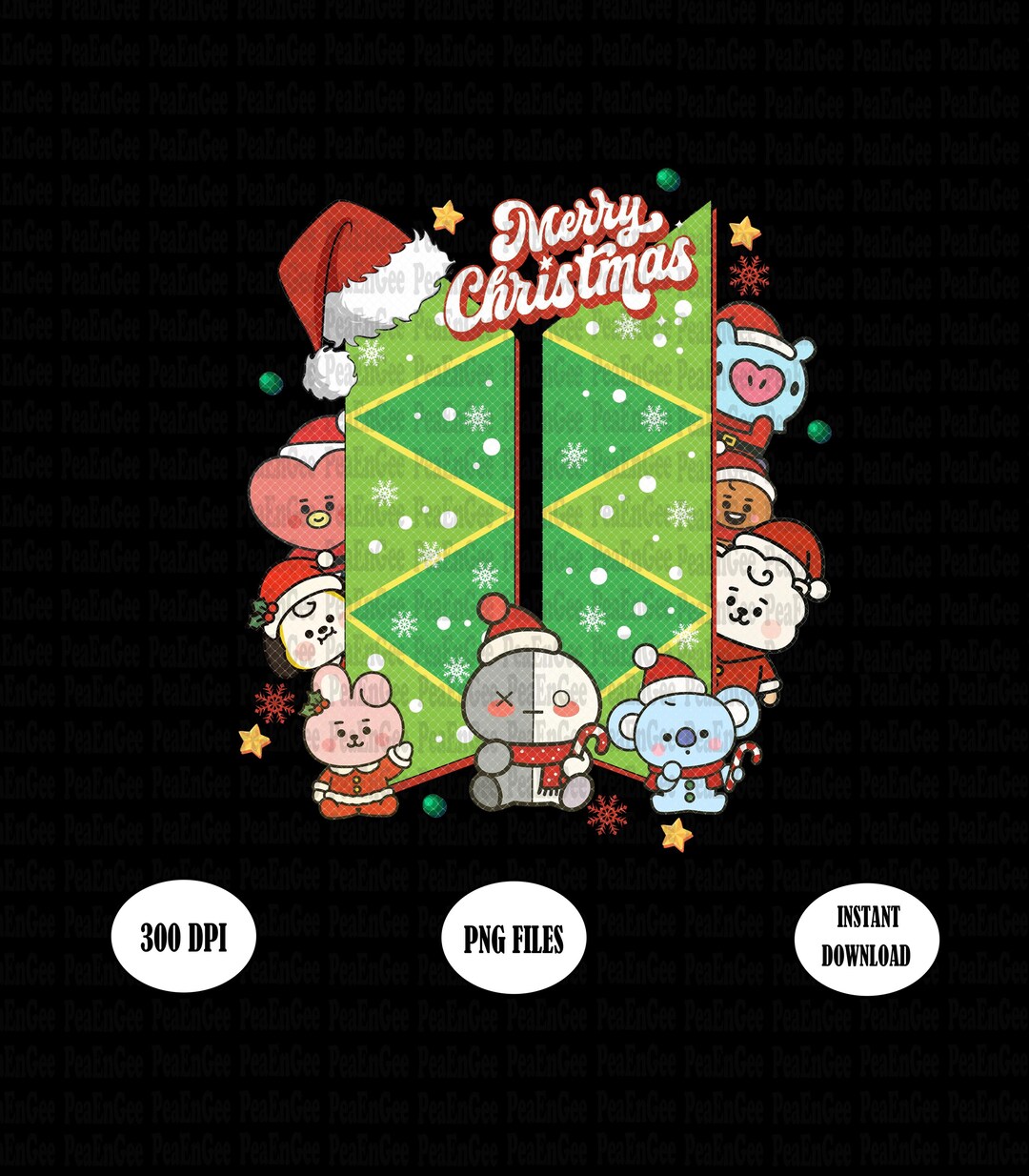 Christmas Vibes Bts BT21 PNG: Kpop Festive Fan Shirt Design (digital ...