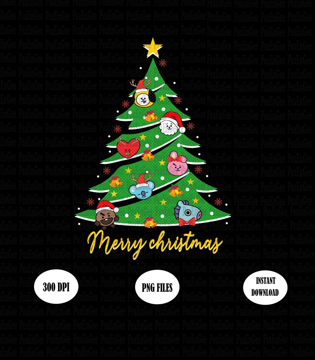 Merry Christmas Tree Bts BT21 PNG: Kpop Festive Fan Shirt Design ...