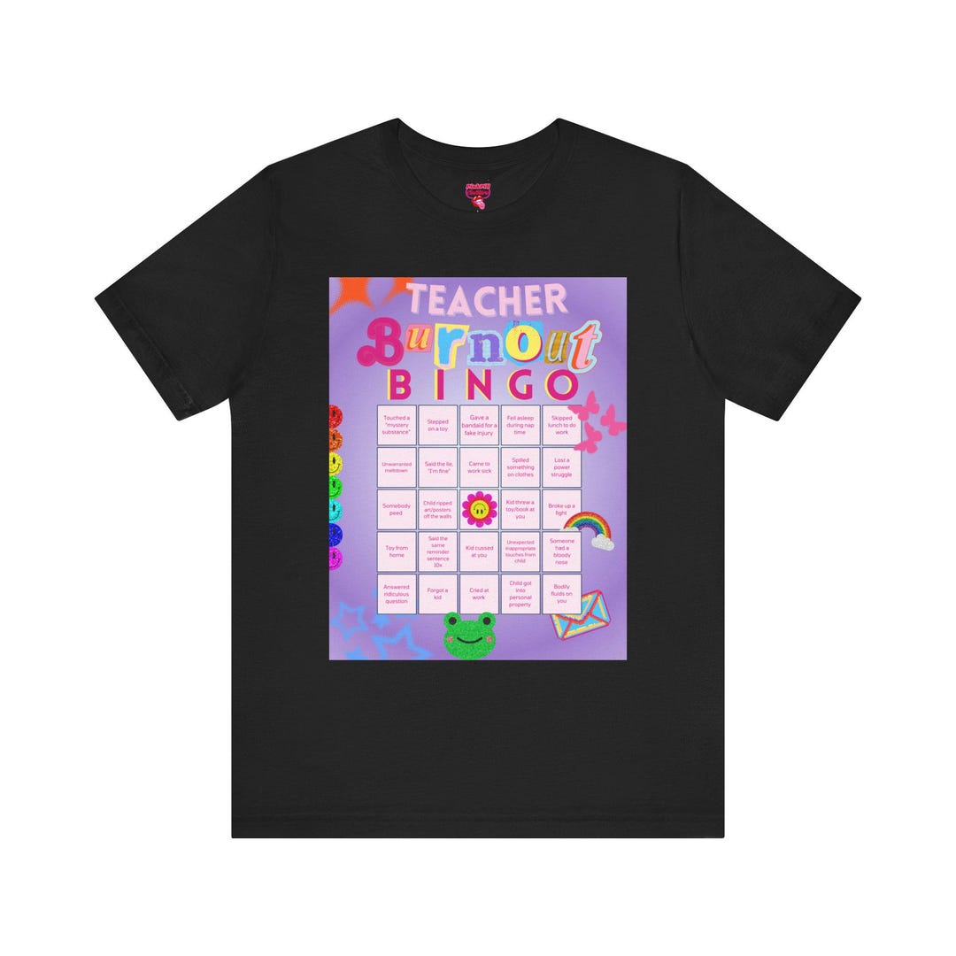 Teacher Burnout Bingo Tee, Fun Teacher Gift, Teacher Appreciation ...