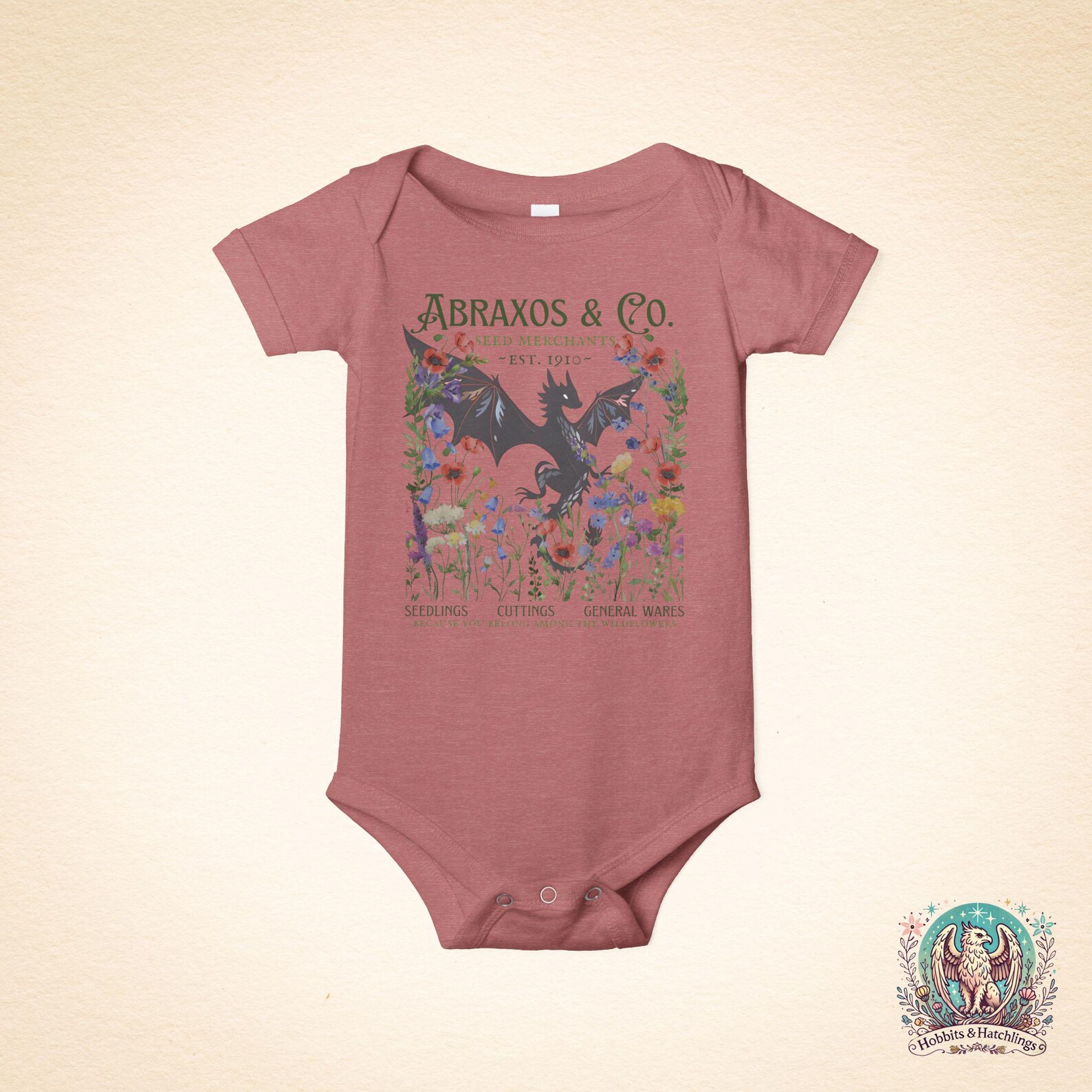 Abraxos Throne of Glass Baby Bodysuit: Floral Wyvern - Etsy