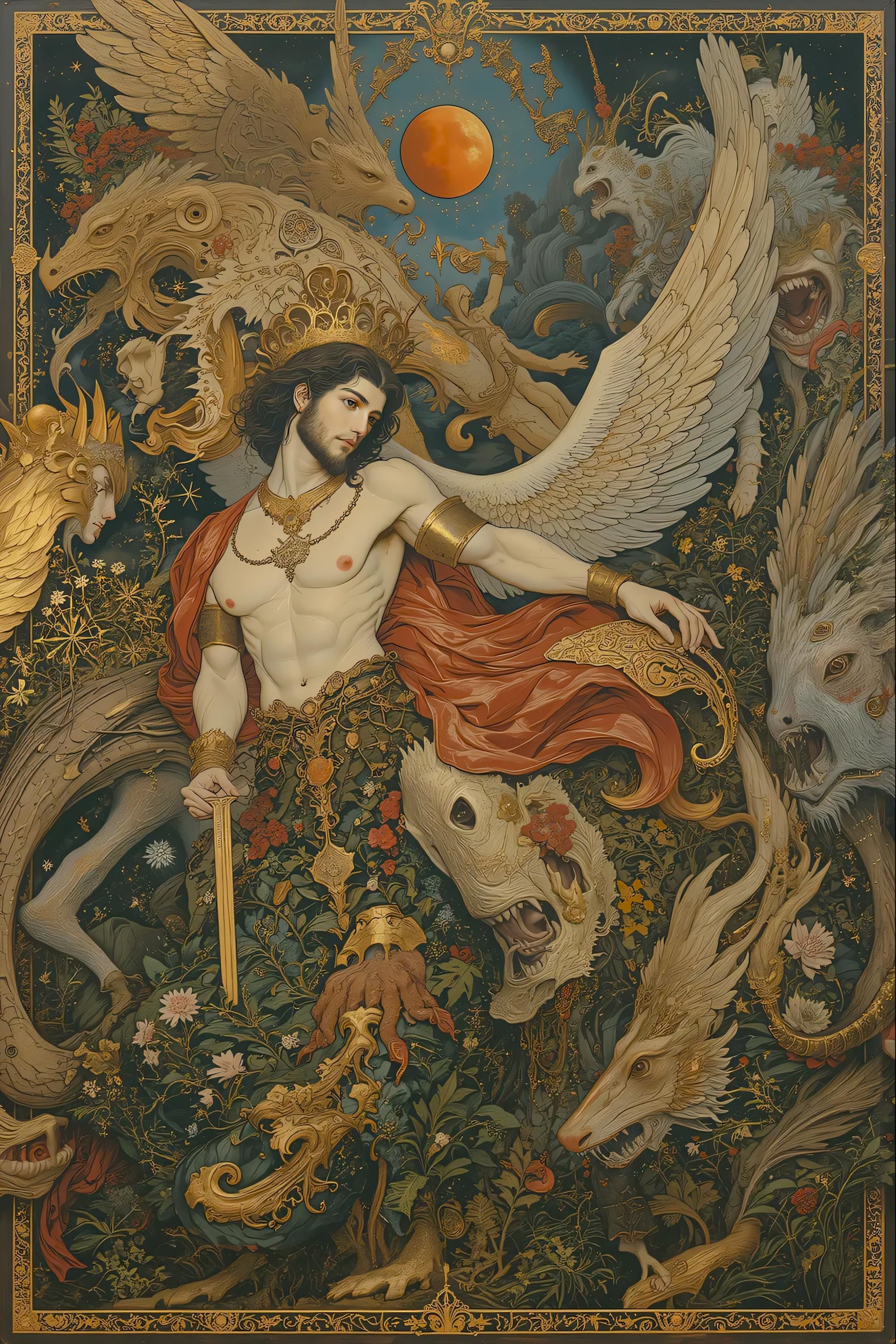Mythological Fantasy Art Puzzle | Celestial Guardian of the Red Moon ...