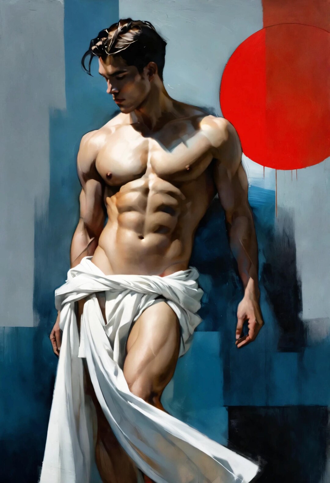 Radiant Resolve | Canvas Wall Art | Sensual Male Nude Oil Painting | Bold Modern Body Aesthetic ...
