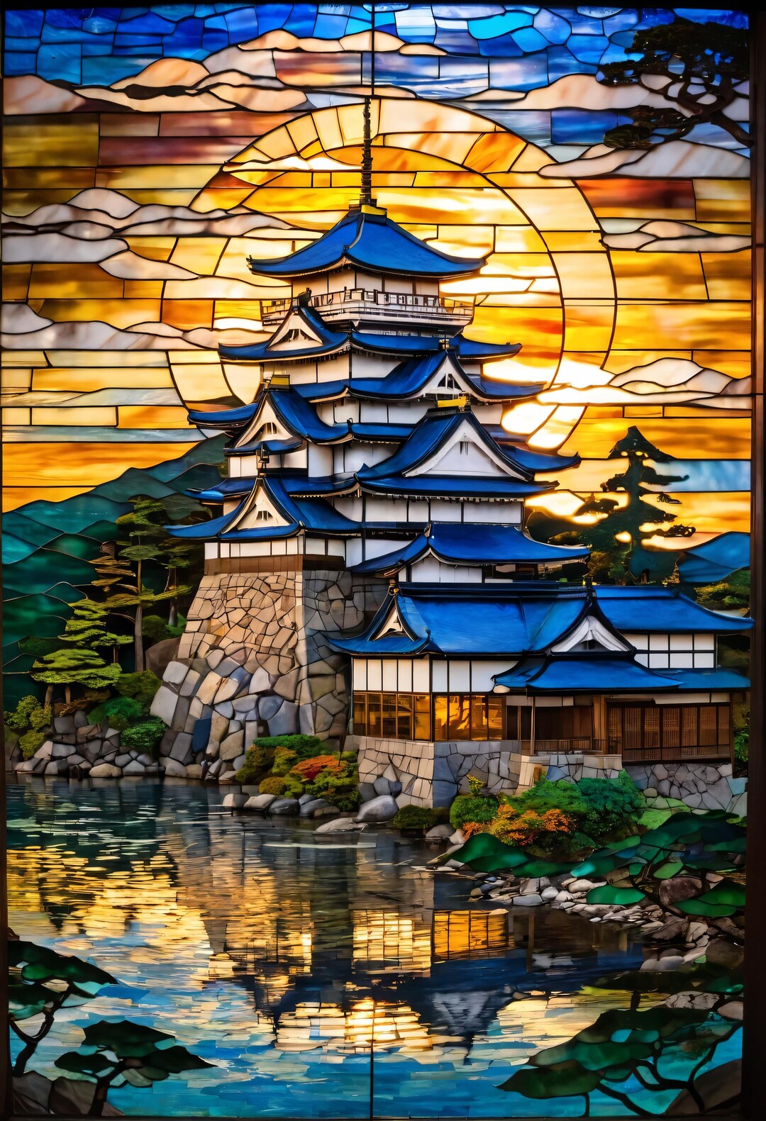 Stained Glass Japanese Castle Scenery, 1014 Pieces, Japanese Themed ...