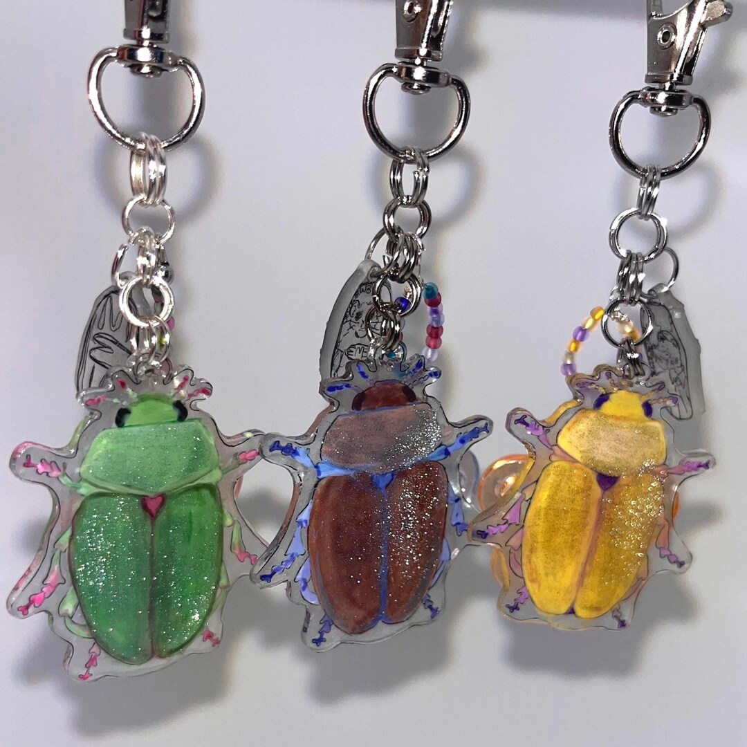 Keychain Bag Charm Accessorie, 3 Pack Beetle Keychain Beaded Keyrings ...