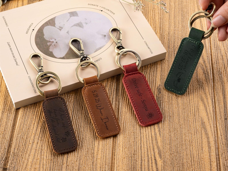 Personalized Monogram Leather Keychain, Customized Leather Keychain ...