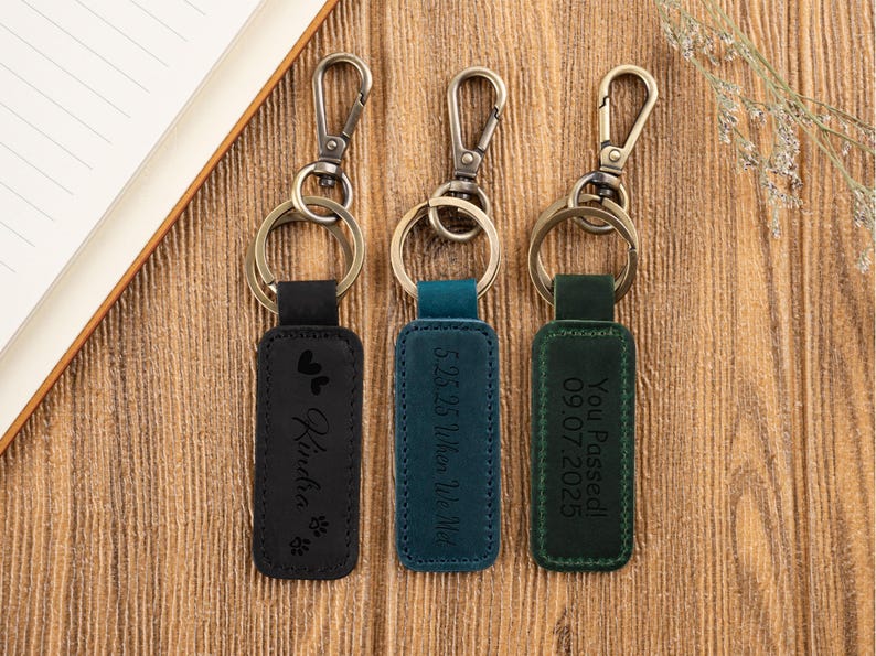 Personalized Monogram Leather Keychain, Customized Leather Keychain ...