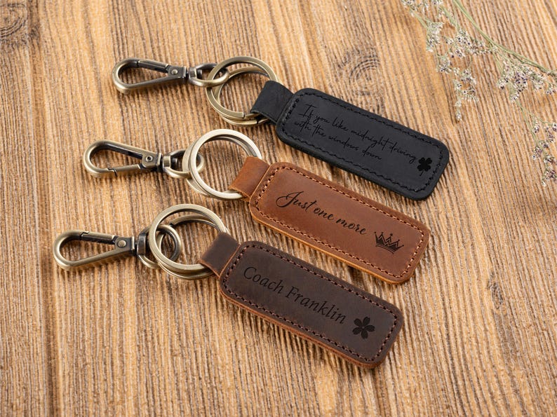 Personalized Leather Keychain Loop, Laser Engraved Key Fob Gift - Etsy