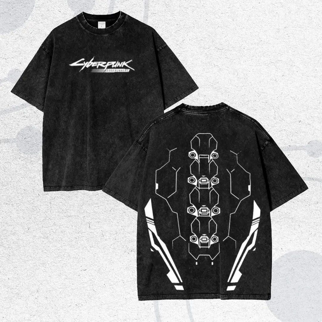 Vintage Washed Futuristic Tech Armor Blueprint Graphic T-shirt, Cyber ...