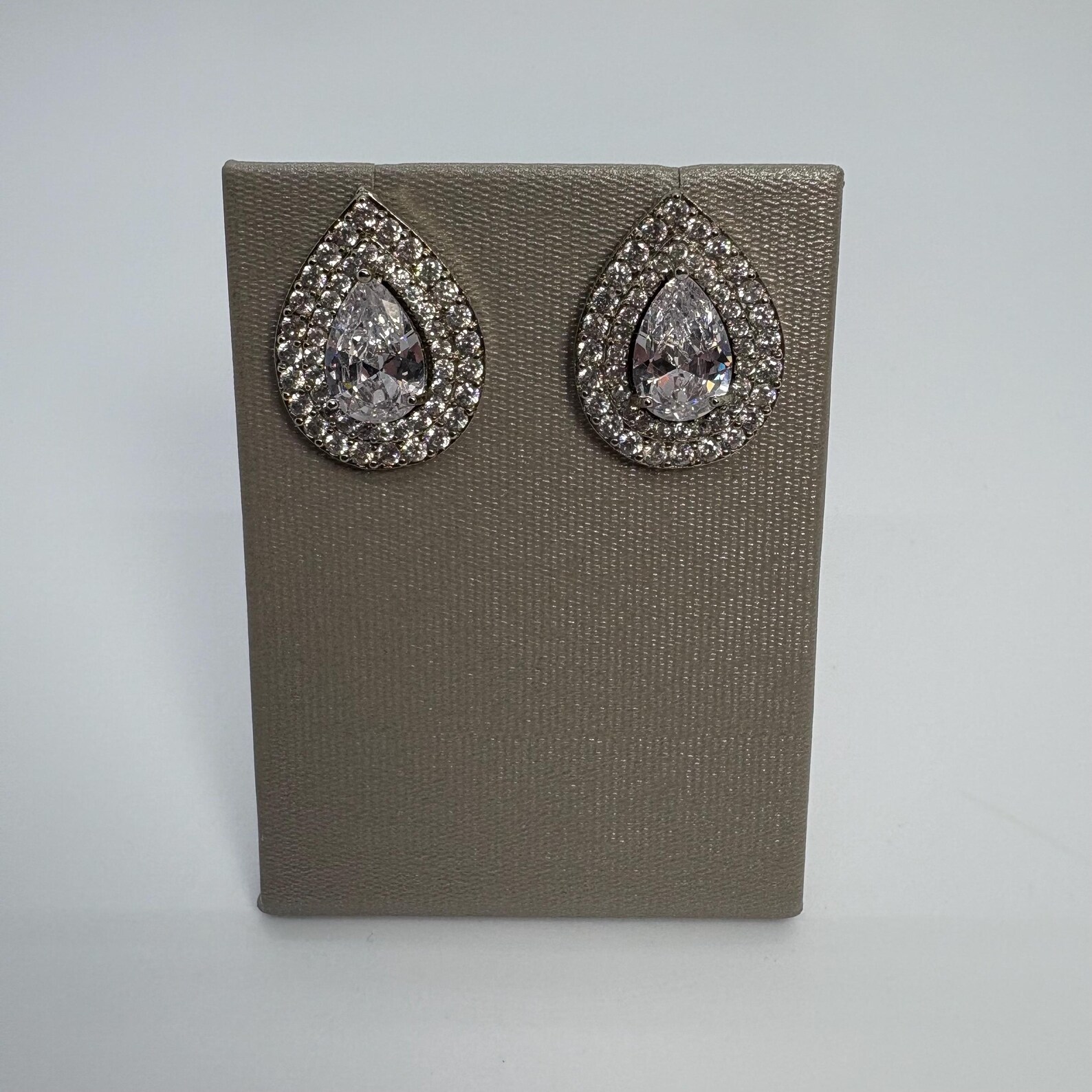 Teardrop Shaped CZ Stud Earrings, Big Cubic Zirconia Teardrop Earrings ...