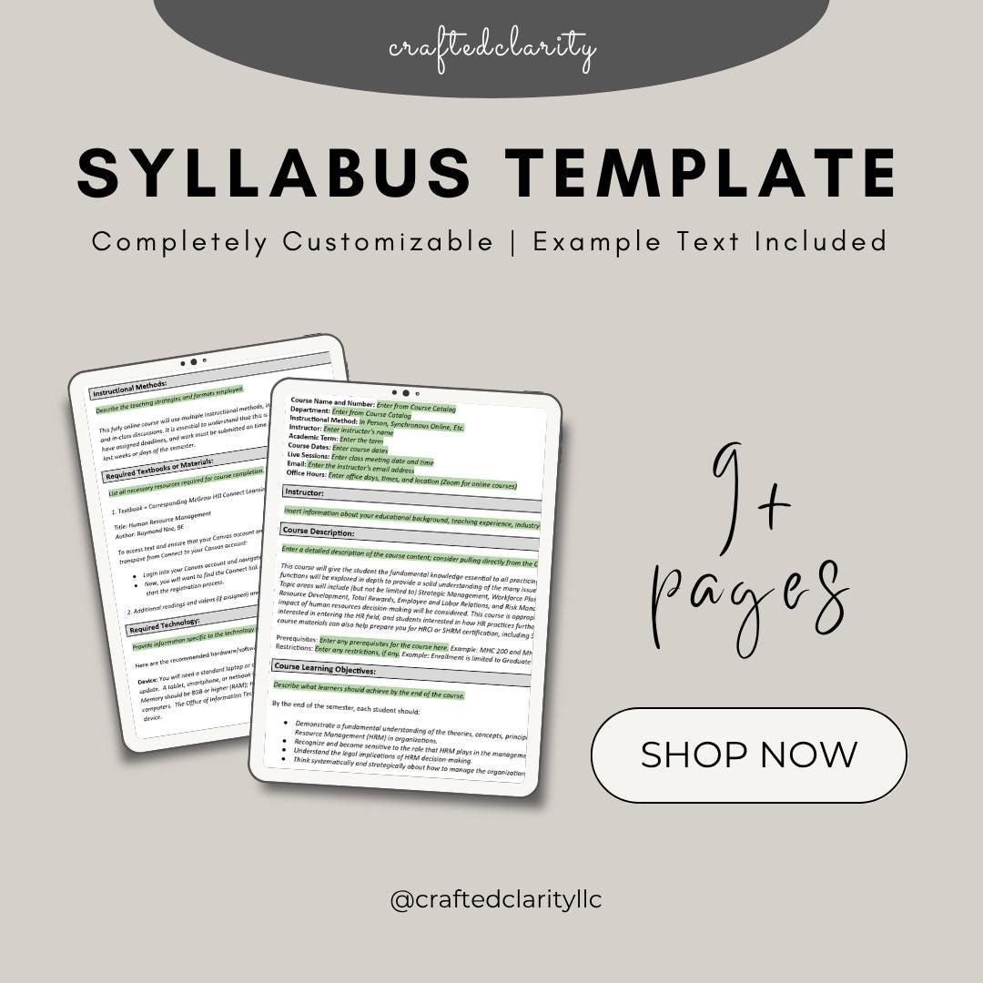 Editable Syllabus Template | Professional & Customizable Course Outline ...