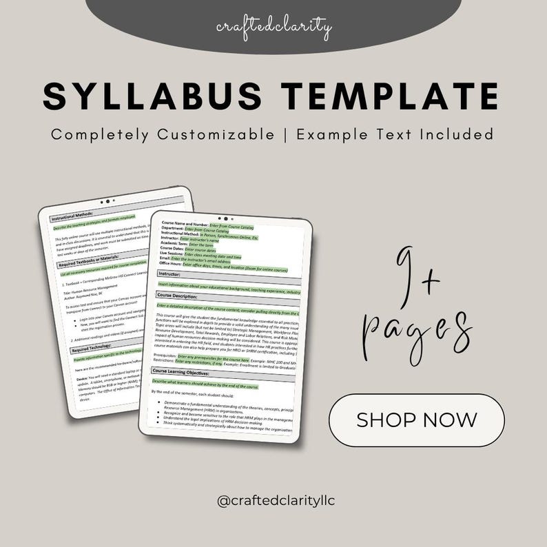 Editable Syllabus Template | Professional & Customizable Course Outline ...