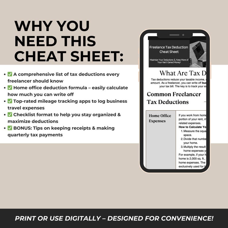Freelance Tax Deduction Cheat Sheet | Self-employed Tax Guide | Small ...