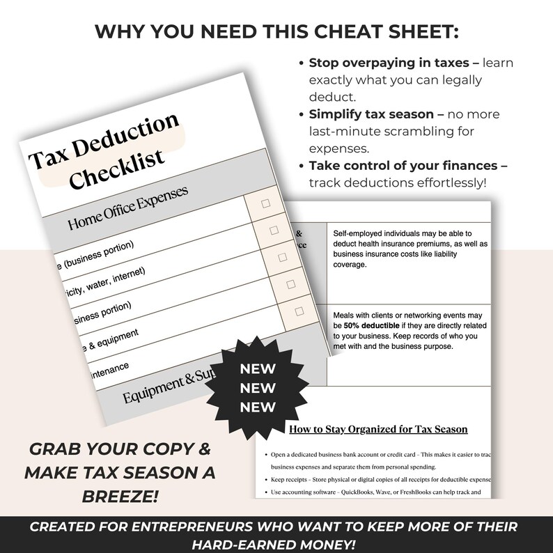 Freelance Tax Deduction Cheat Sheet | Self-employed Tax Guide | Small ...