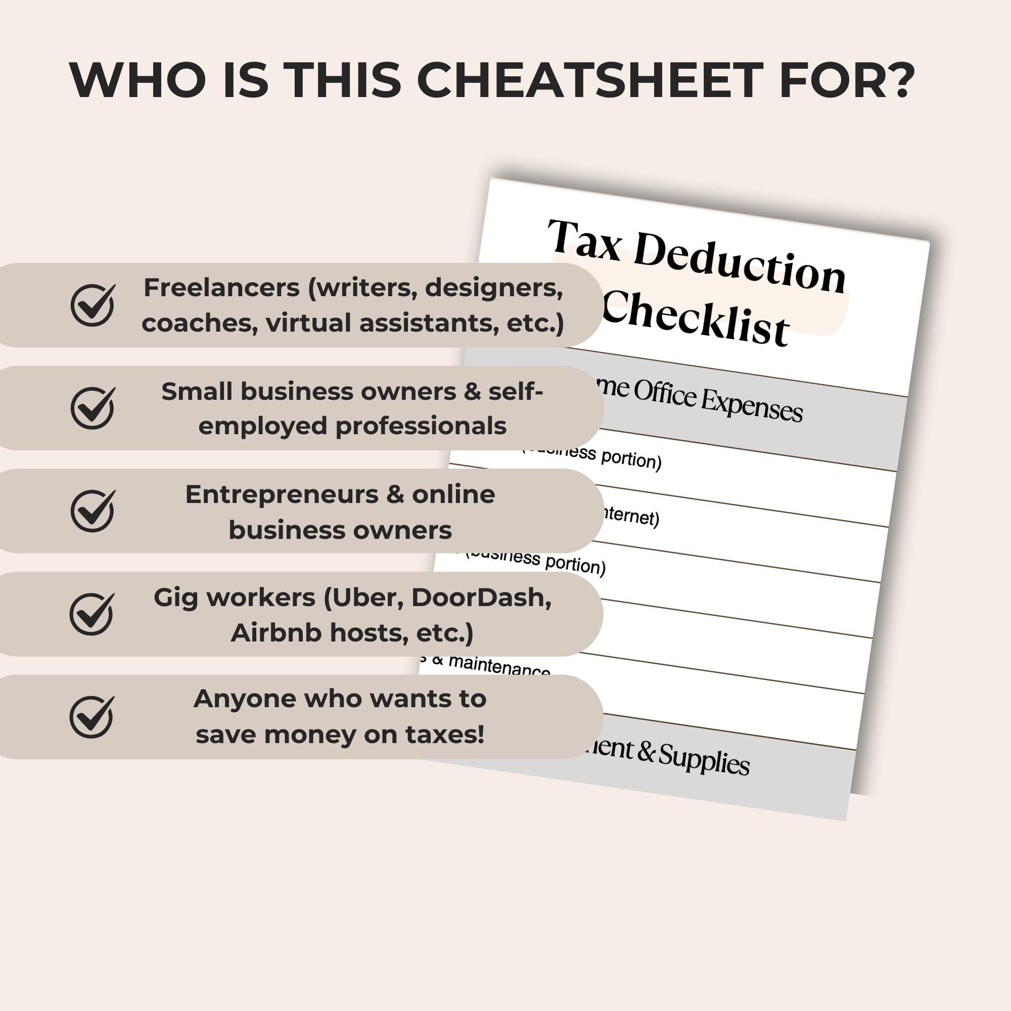 Freelance Tax Deduction Cheat Sheet | Self-employed Tax Guide | Small ...