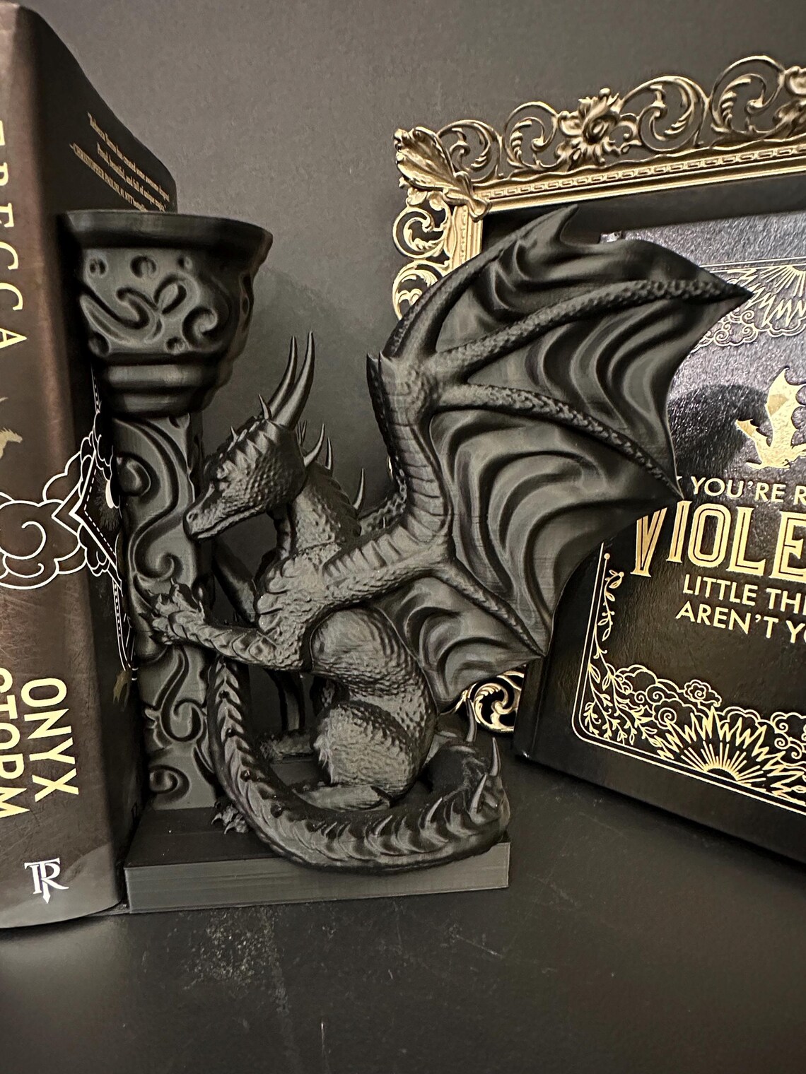Dragon Bookends Gold and Black/set 3D Bookshelf Decor Fourth Wing Tairn ...