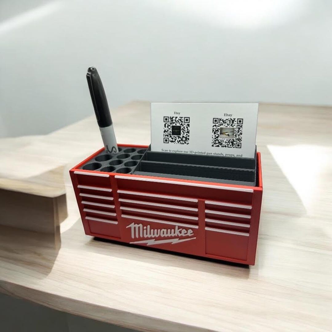 Toolbox Business Card and Pen Holder – Mini Tool Chest Desk Organizer ...