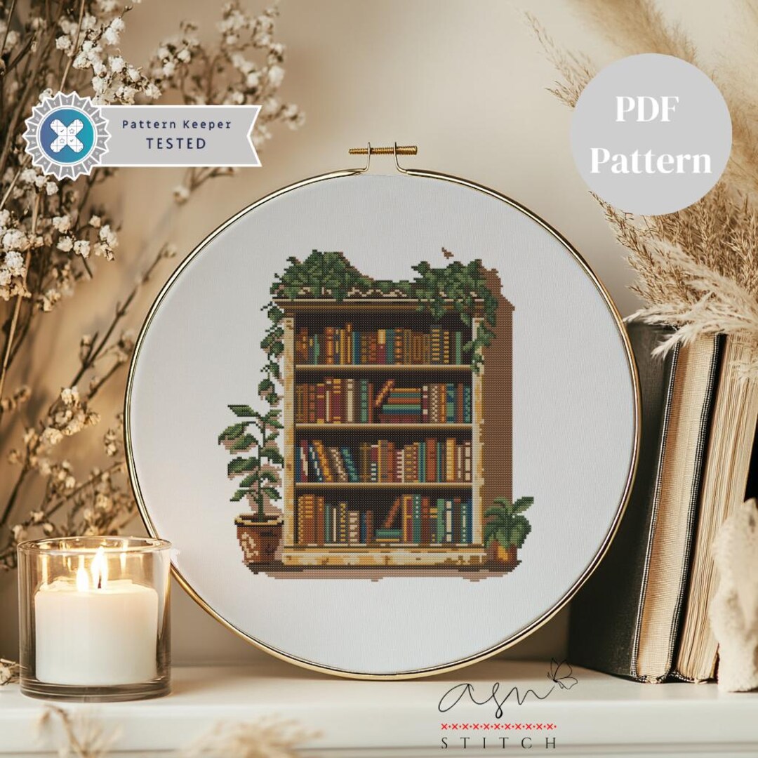 Bookshelf Cross Stitch, Library Cross Stitch Pattern, Cross Stitch ...