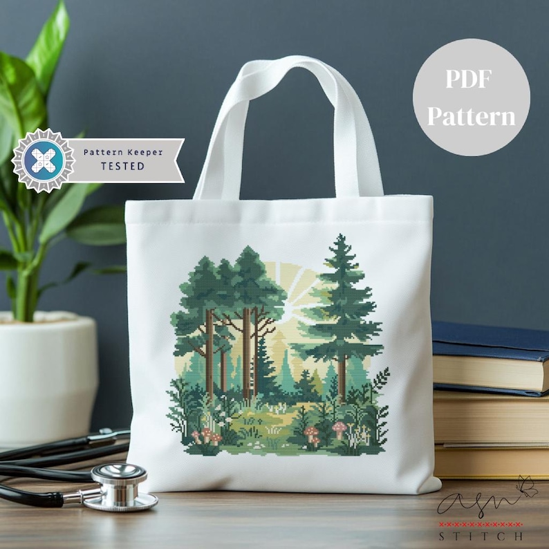 Summer Forest Cross Stitch Pattern, Cross Stitch Forest Stream Pattern ...