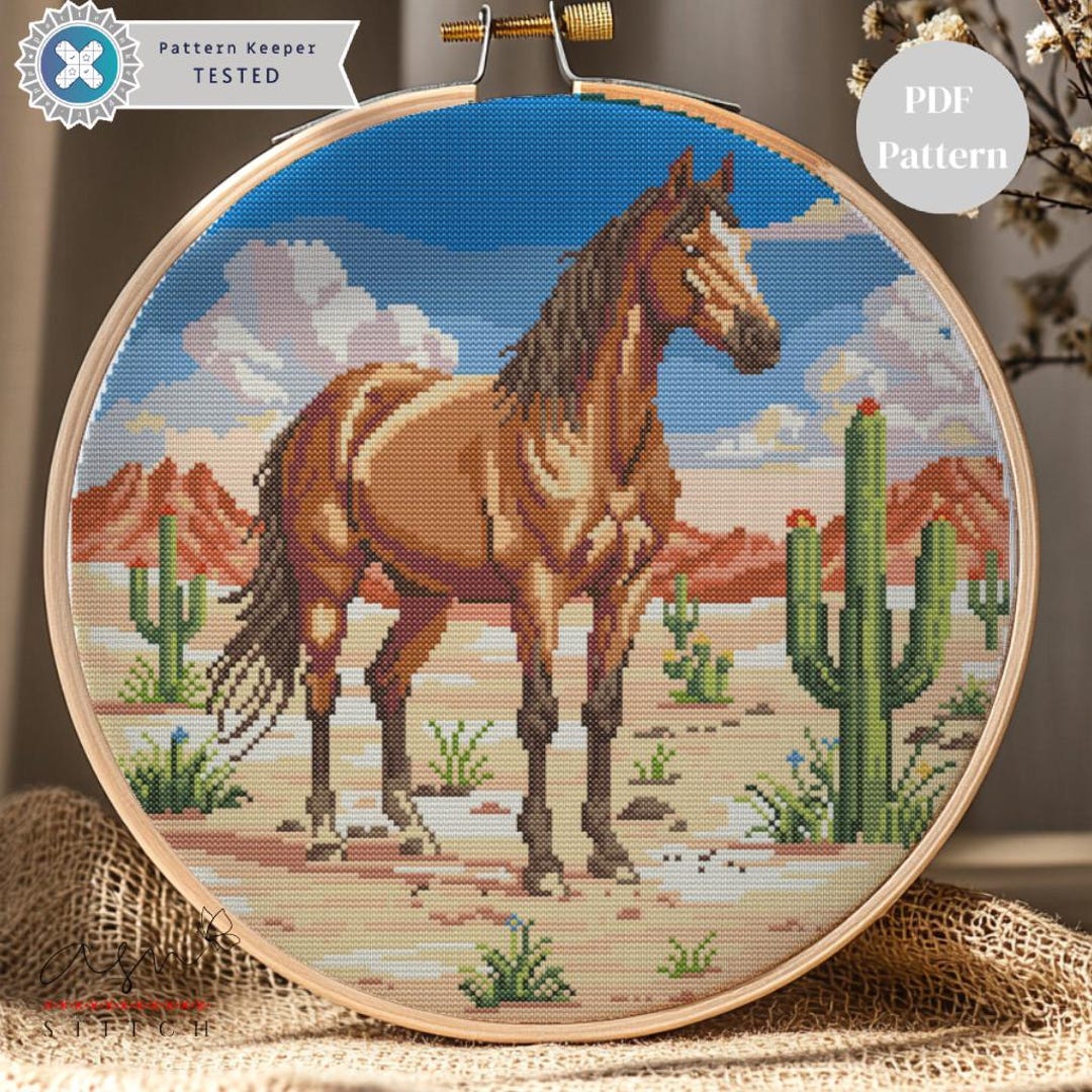 Horse in Desert Cross Stitch Pattern, Cross Stitch Equine PDF, Western ...