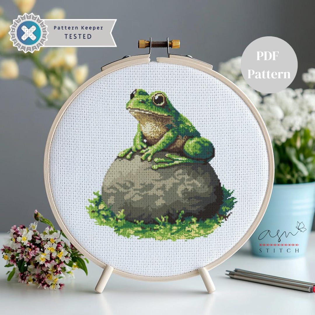 Frog Cross Stitch Pattern, Green Frog Cross Stitch Pattern, Cross ...