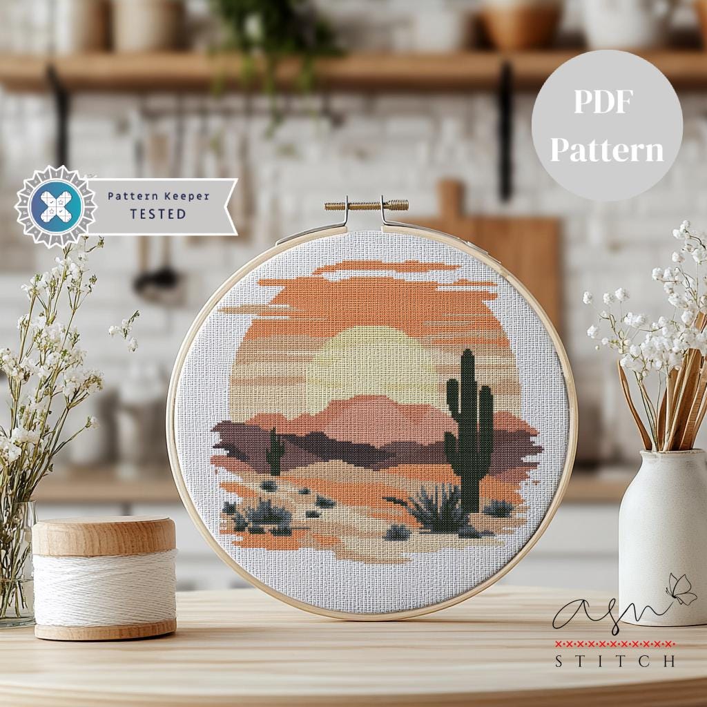 Sunset in the Desert Cross Stitch Pattern, Sunset Cross Stitch Chart ...