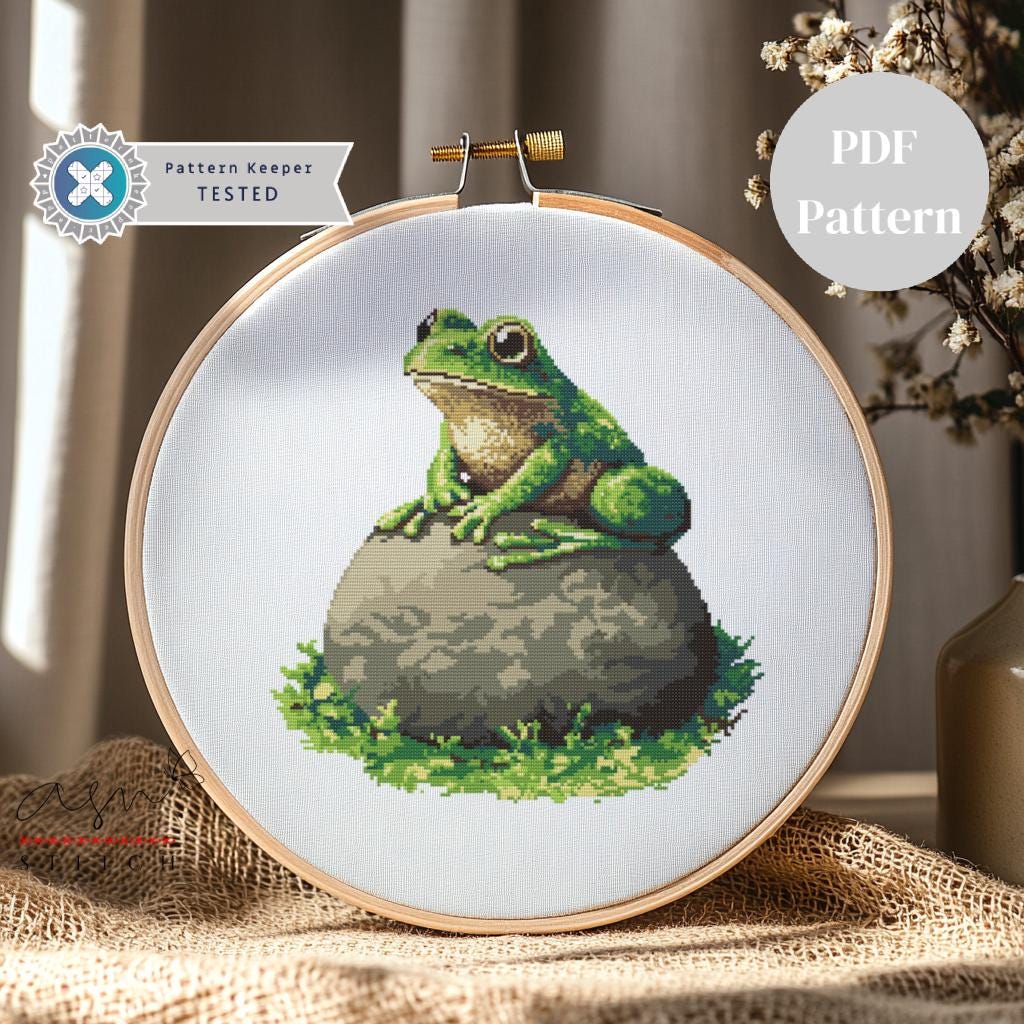 Frog Cross Stitch Pattern, Green Frog Cross Stitch Pattern, Handmade ...
