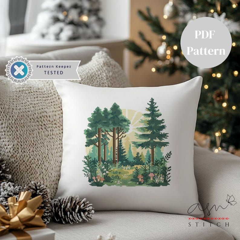 Summer Forest Cross Stitch Pattern, Cross Stitch Forest Stream Pattern ...