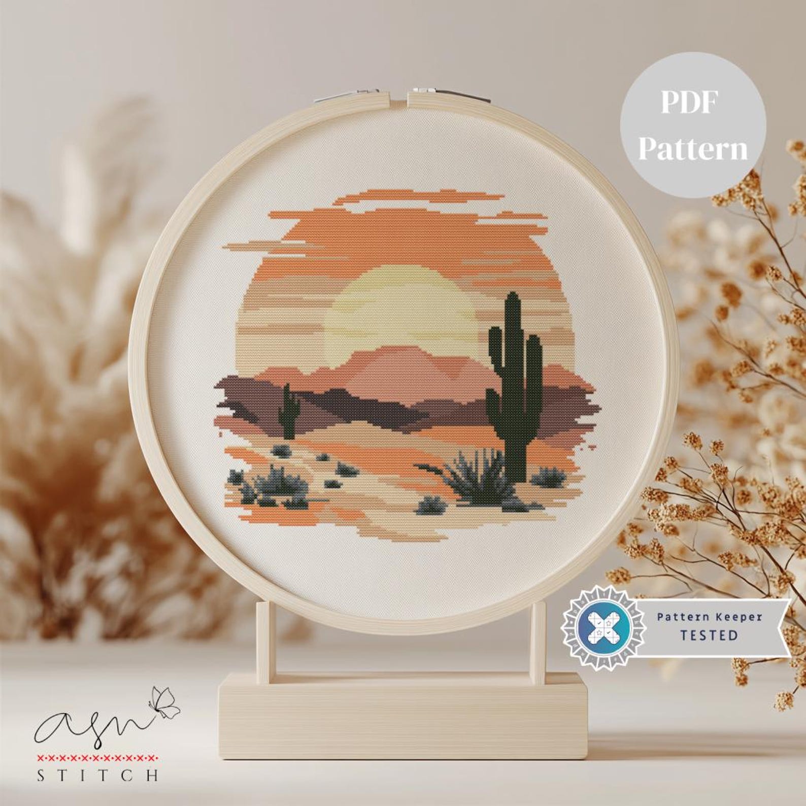 Sunset in the Desert Cross Stitch Pattern, Sunset Cross Stitch Chart ...