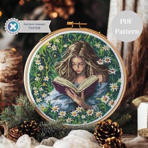 Girl Reading Book Cross Stitch Pattern, Easy DIY Cross Stitch (PDF ...