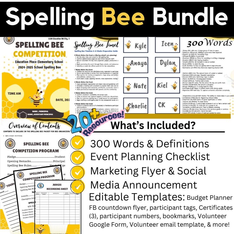 The Spelling Bee Planner's Bundle: Certificates, Word List, Score Cards ...