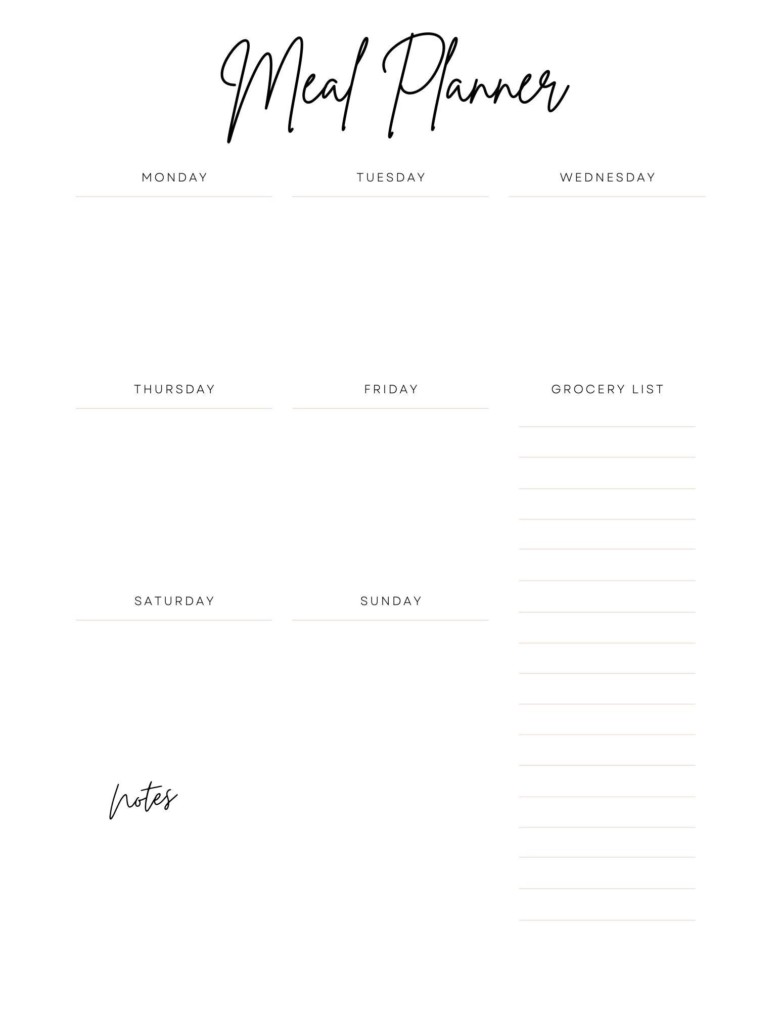 Digital Meal Planner, Printable Meal Plan, Fillable Planner, Grocery ...