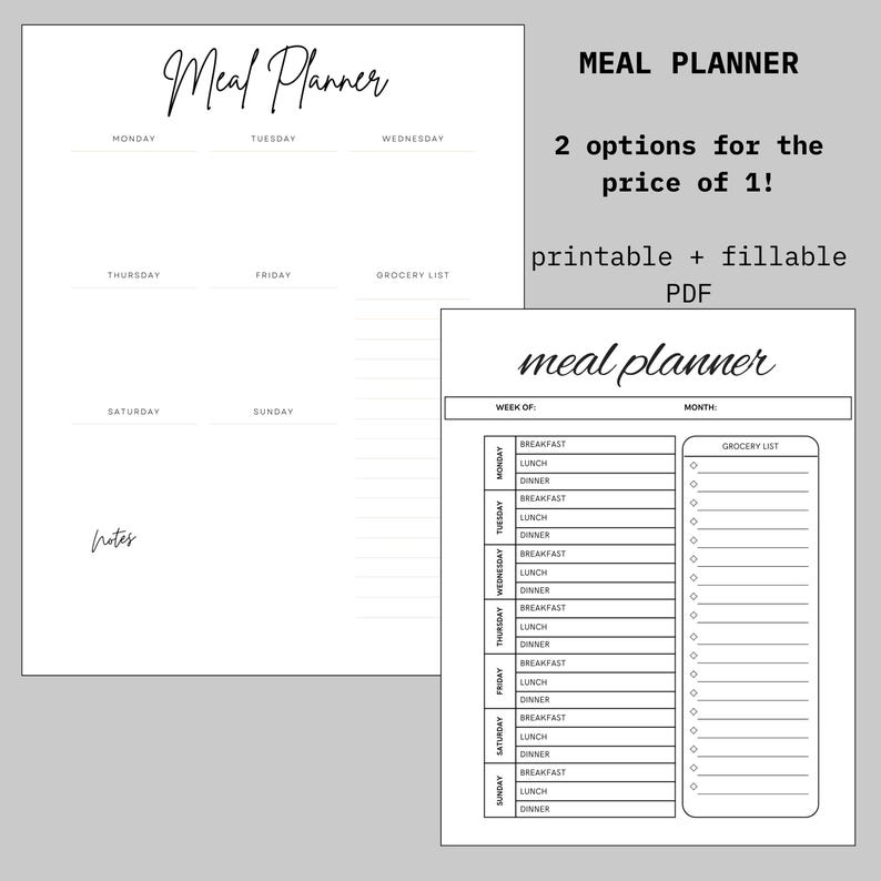 Digital Meal Planner, Printable Meal Plan, Fillable Planner, Grocery ...