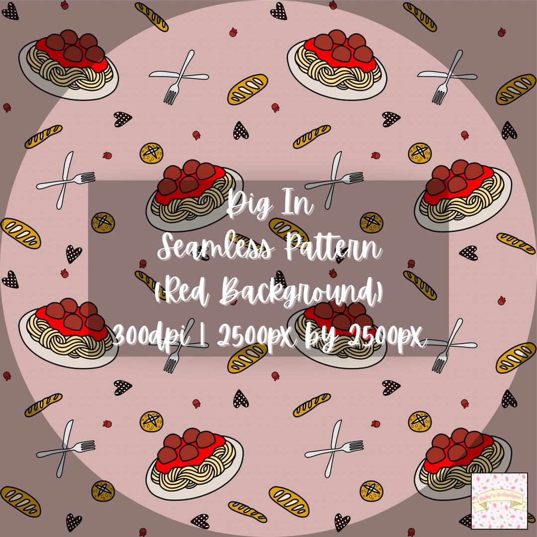 Dig in (red Background) | Seamless Pattern | Spaghetti • French Bread ...