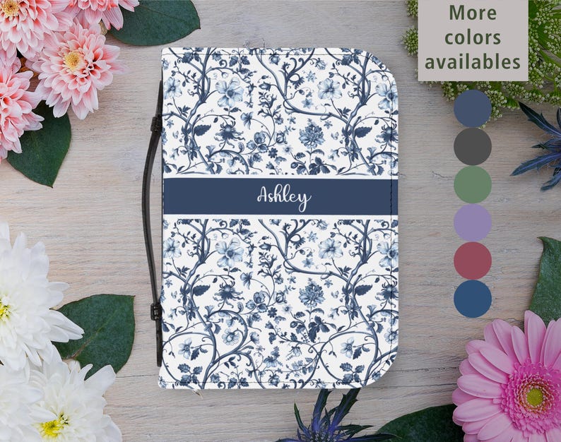 Personalized Floral Bible Cover: Custom Name PU Leather Case Elegant ...