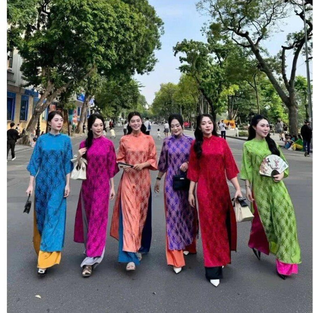 Pre-made Ao Dai Viet Nam, Ao Dai (GAM THO DOI) Short Sleeves, Loose ...