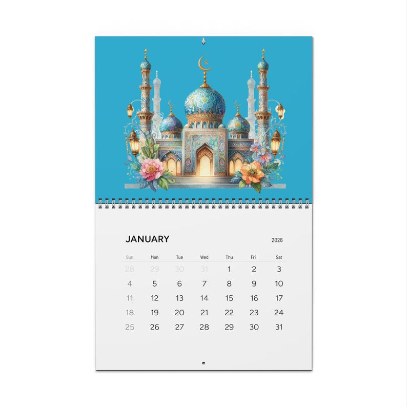 Islamic 2026 Wall Calendar, Watercolor Mosques Islamic Calendar ...