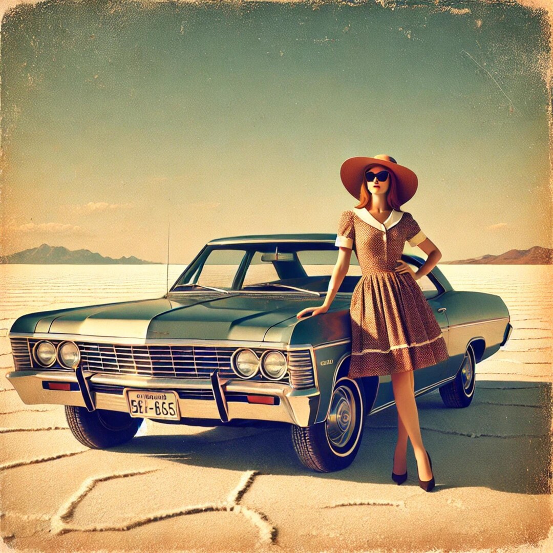 1960s Chevy Impala Poster, Retro Woman, Digital Art, Vintage Travel ...