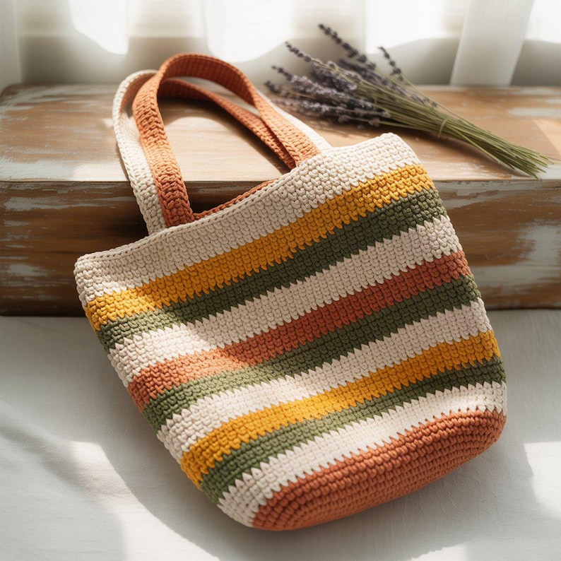 Striped Crochet Tote Bag Pattern: Beginner-friendly PDF (digital ...
