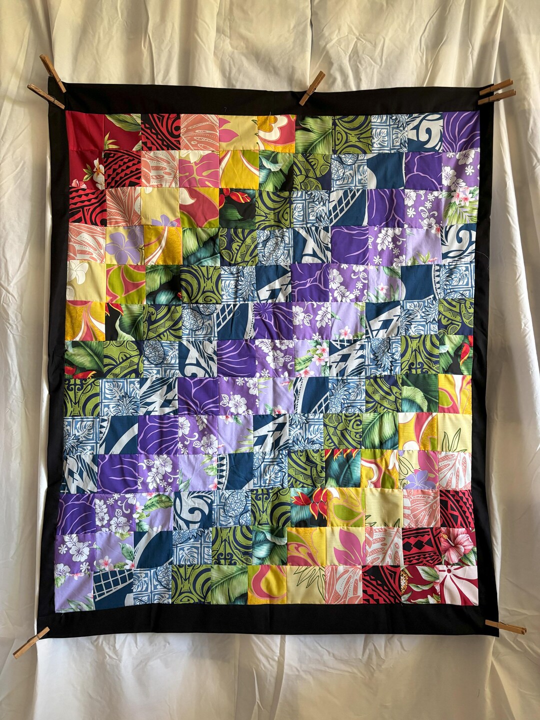 Hawaiian Print Patchwork Quilt | Lap Blanket | Baby Blanket | Rainbow ...