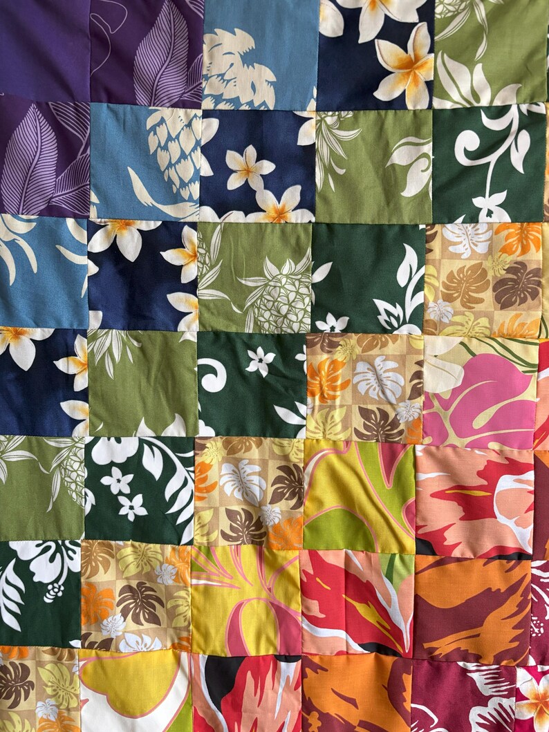 Hawaiian Print Patchwork Quilt | Lap Blanket | Baby Blanket | Rainbow ...