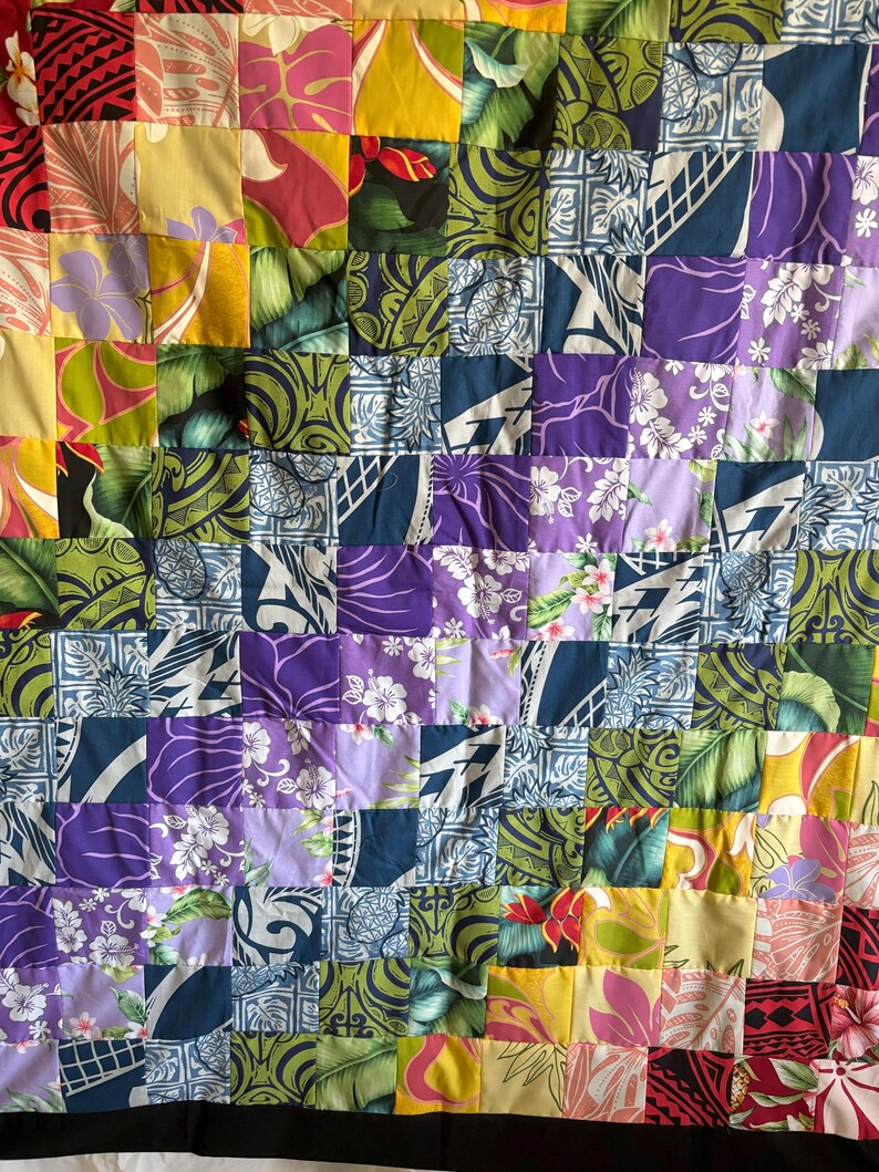 Hawaiian Print Patchwork Quilt | Lap Blanket | Baby Blanket | Rainbow ...