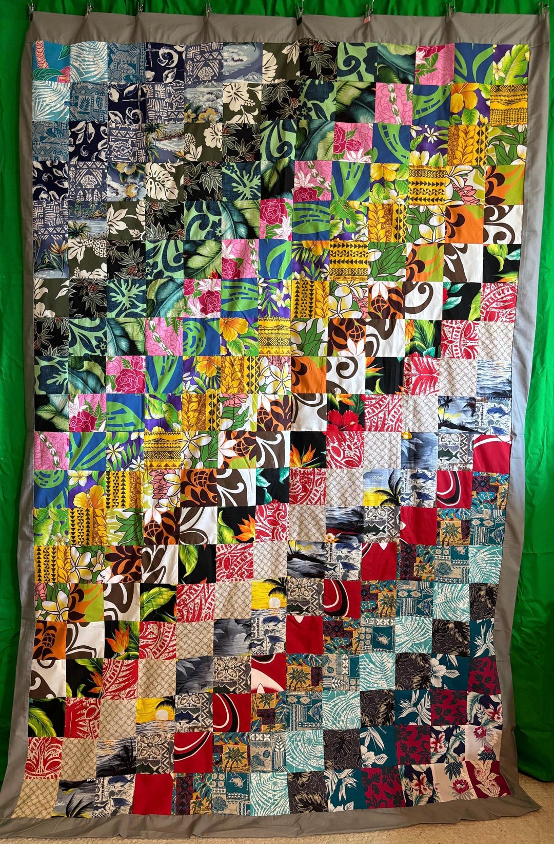 Hawaiian Print Patchwork Quilt | Twin Size Blanket | Diagonal Mixed ...