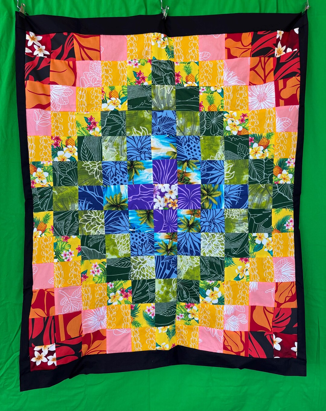 Hawaiian Print Patchwork Quilt | Lap Blanket | Baby Blanket | Rainbow ...