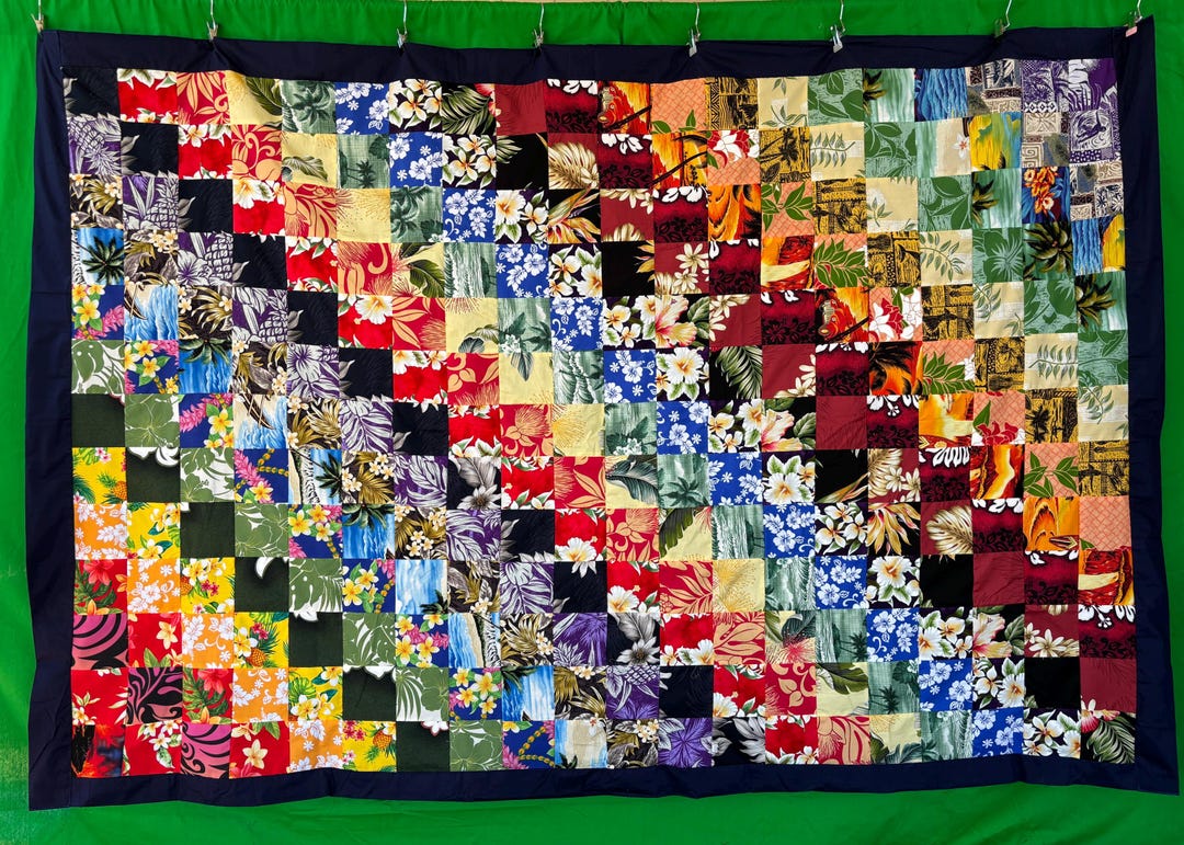 Hawaiian Print Patchwork Quilt | Twin Size Blanket | Triple Rainbow - Etsy