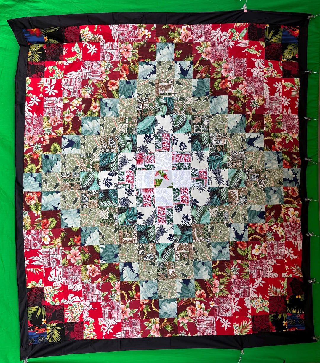 Hawaiian Print Patchwork Quilt | Queen Size Blanket | Christmas Diamond ...