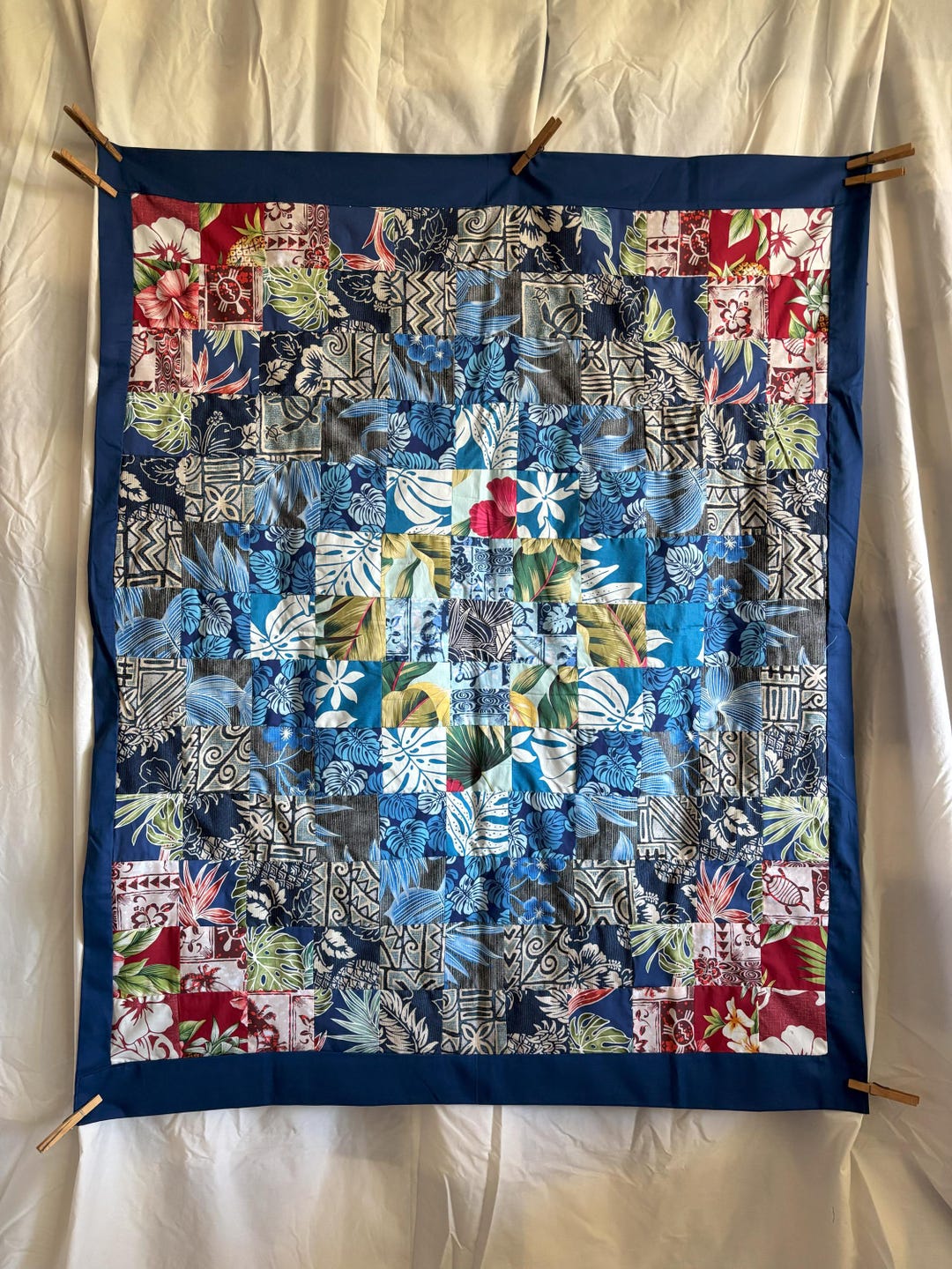 Hawaiian Print Patchwork Quilt | Lap Blanket | Baby Blanket | Diamond ...