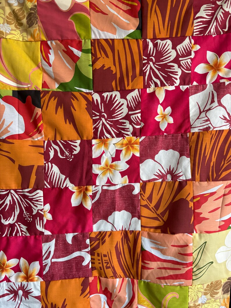Hawaiian Print Patchwork Quilt | Lap Blanket | Baby Blanket | Rainbow ...